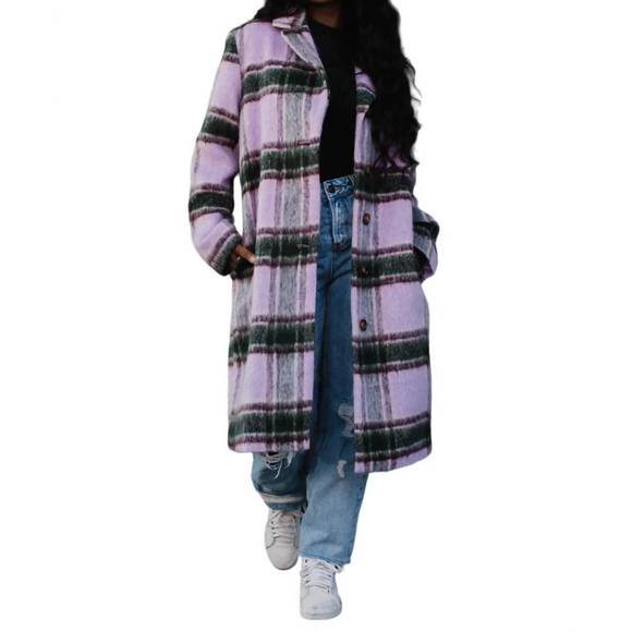 Panache | Jackets & Coats | New Panache Long Plaid Shacket In Purple ...
